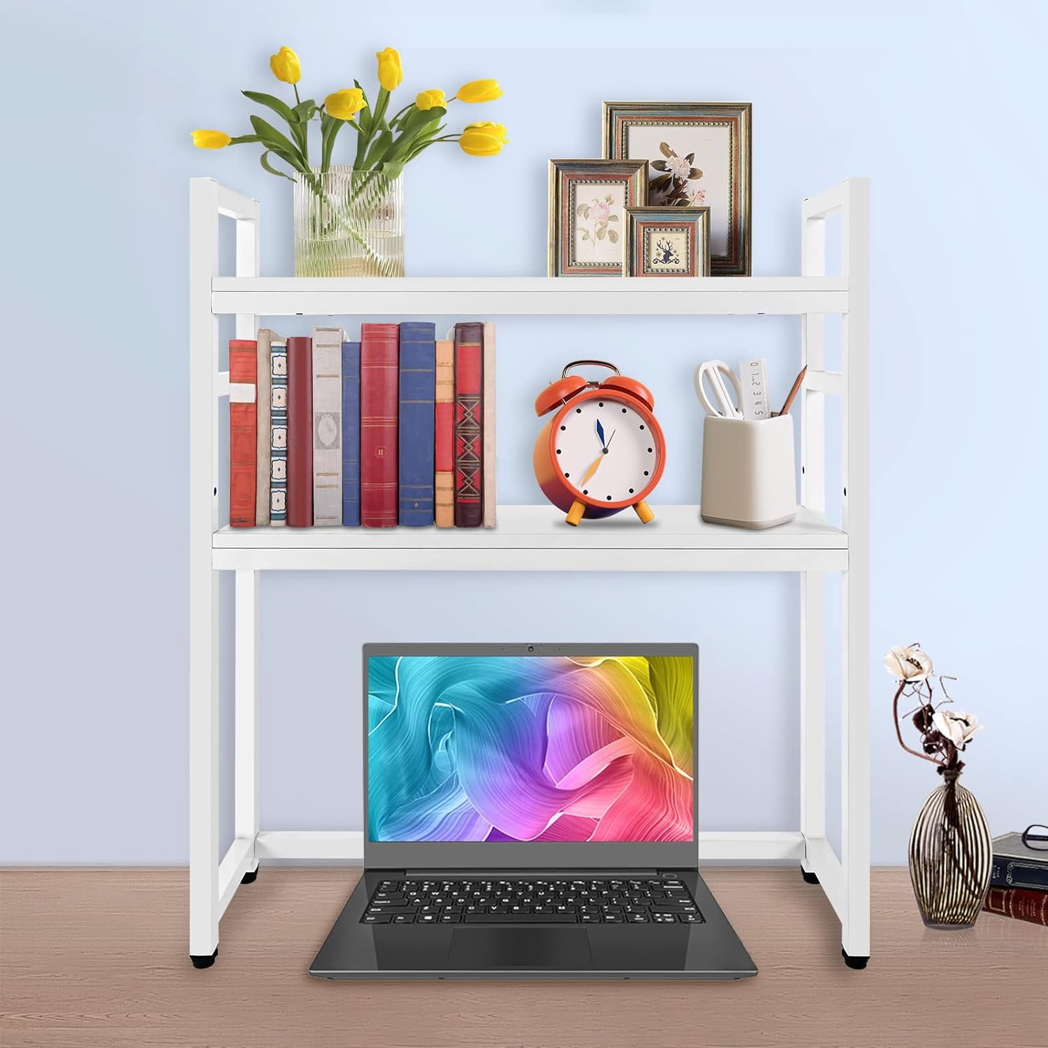 Computer Desktop Bookcase, 2-Tier Dorm Desk Hutch Multipurpose Hutch ...