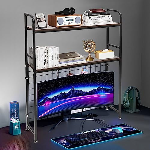 Computer Desktop Bookcase 2-Tier Multipurpose Countertop Hutch Display ...