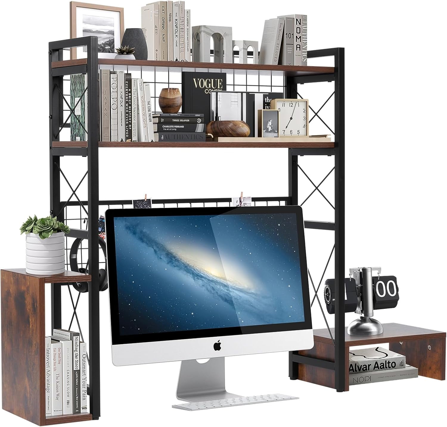 Computer Desktop Bookcase 3-Tier Multipurpose Desk Hutch Bookshelf ...