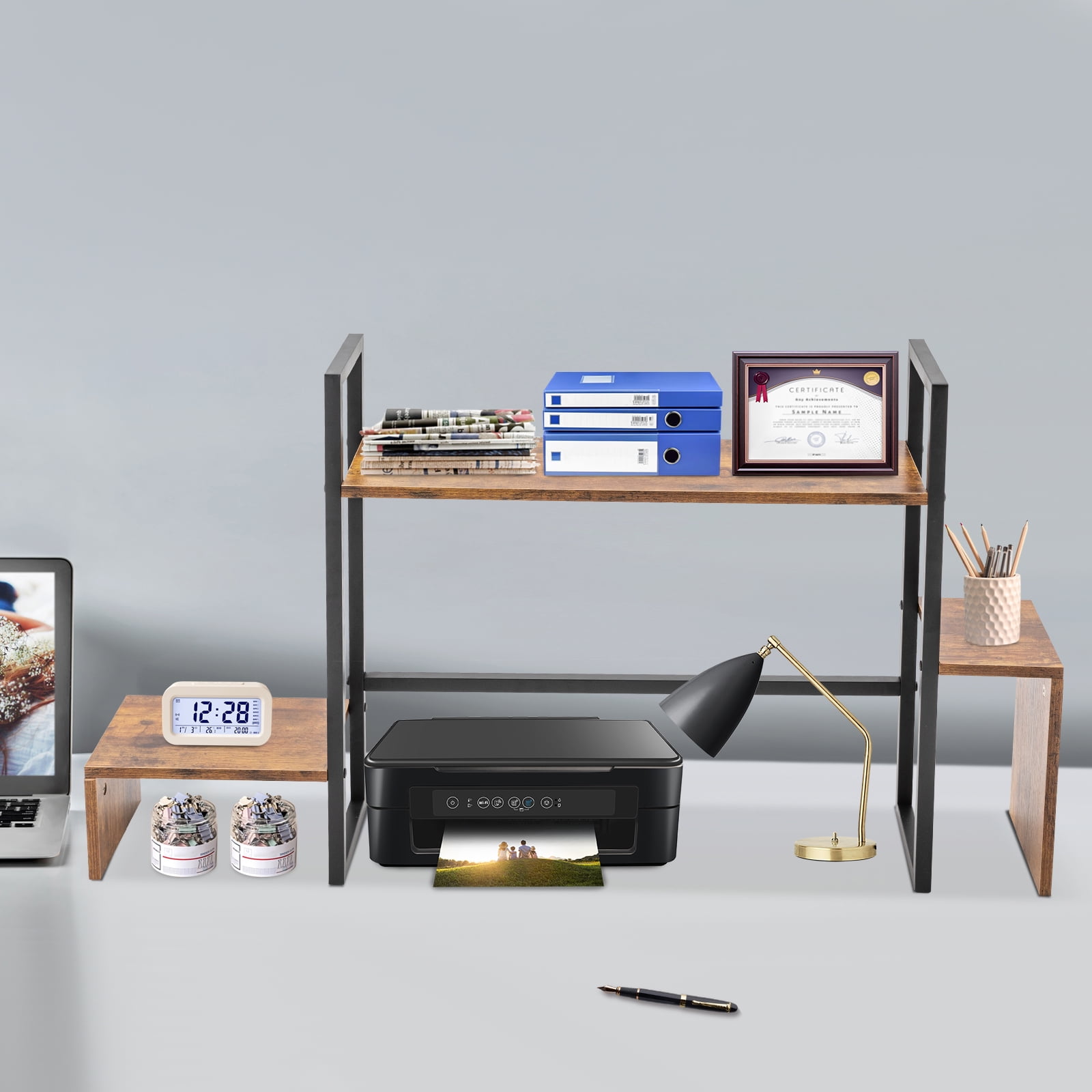 Computer Desktop Bookshelf, 2 Tier Countertop Hutch Display Shelf with ...