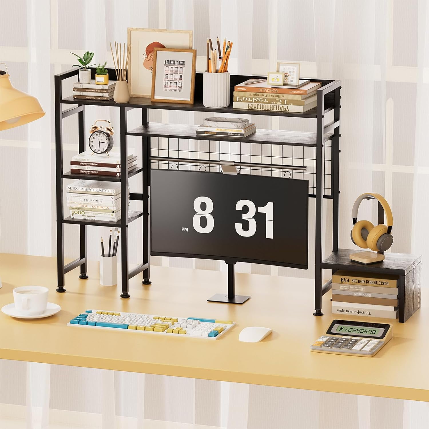 Computer Desktop Bookshelf Countertop Hutch Display Shelf Desktop Hutch ...