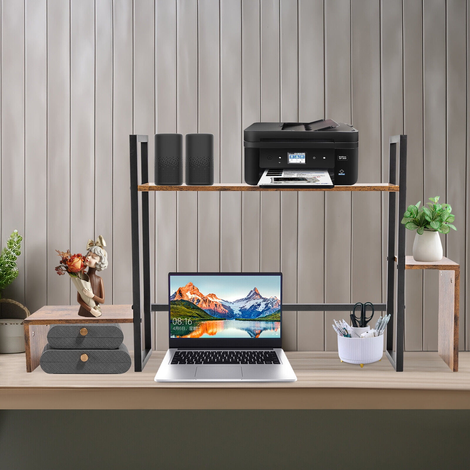 Computer Desktop Bookshelf, Countertop Hutch Display Shelf with Various ...