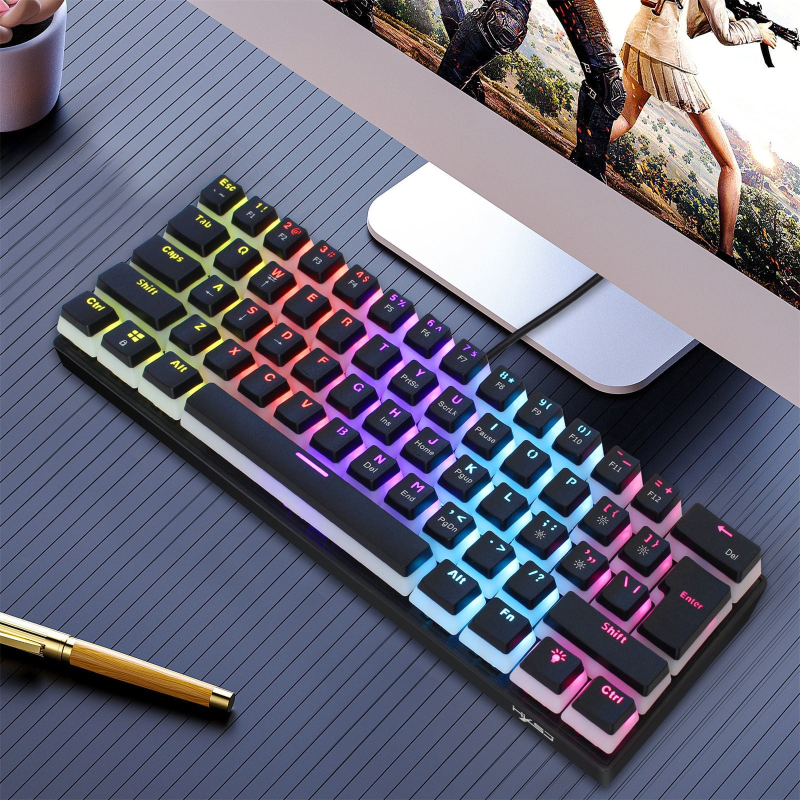 Computer Desktop Gaming Keyboard 61 Key Mechanical Keyboard Wired RGB ...