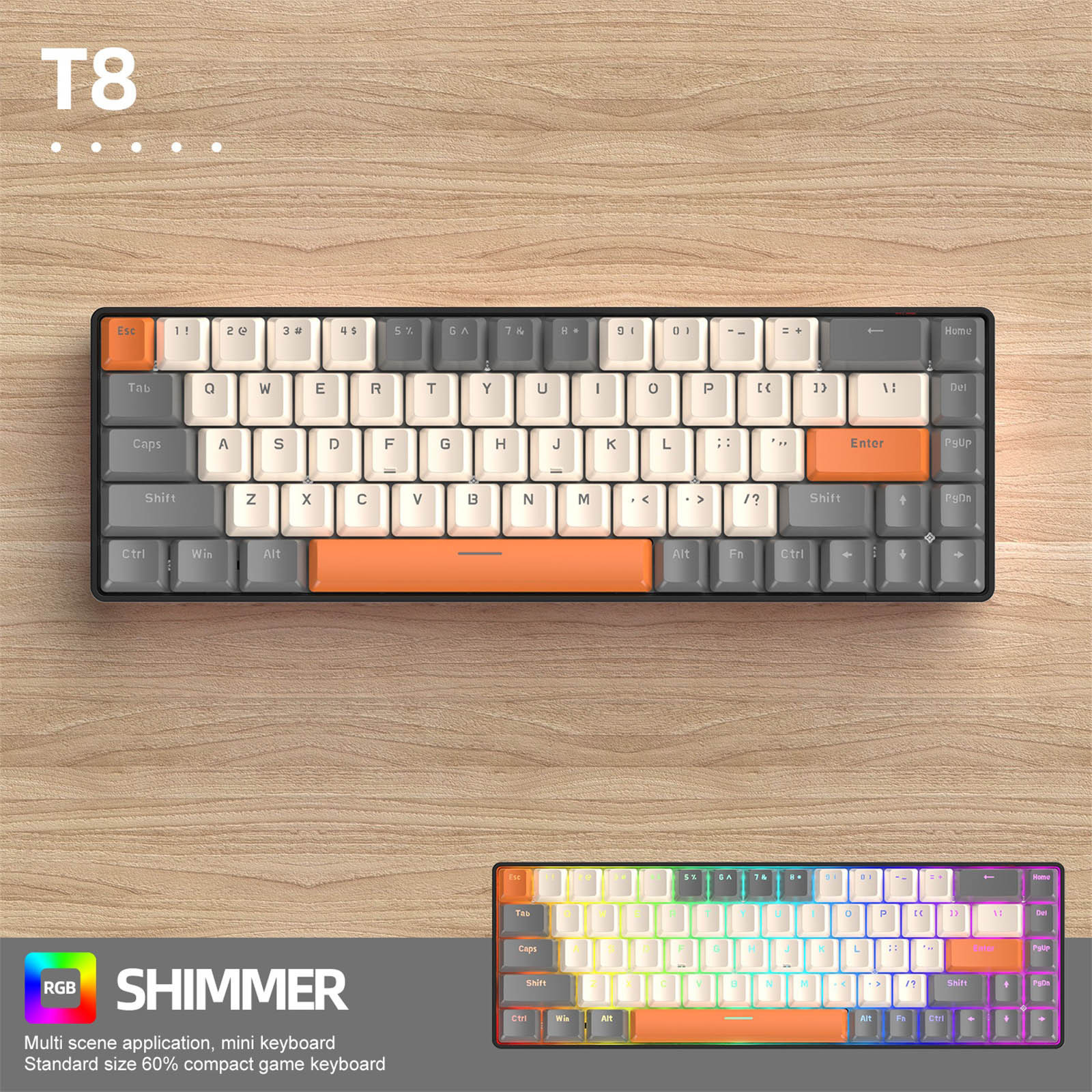 Computer Desktop Gaming Keyboard 68 Key Mechanical Keyboard Type-C ...