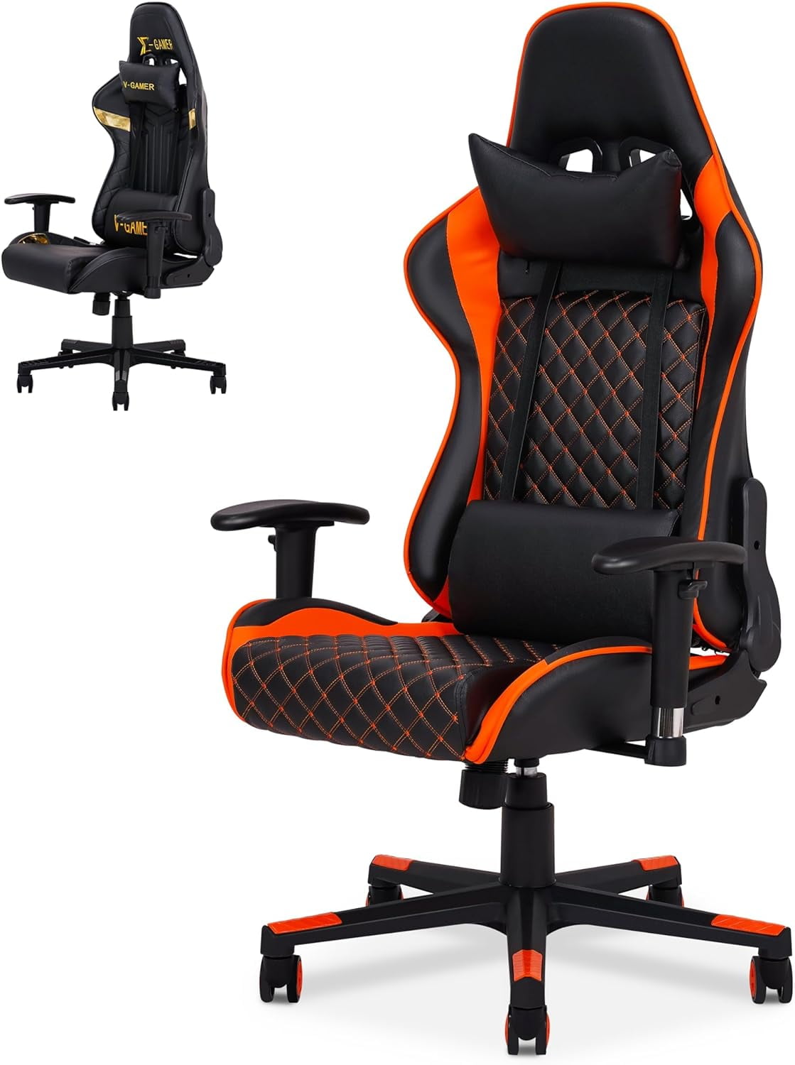 Computer Gaming Chair with Spring Cushion, High-Back PU Leather ...