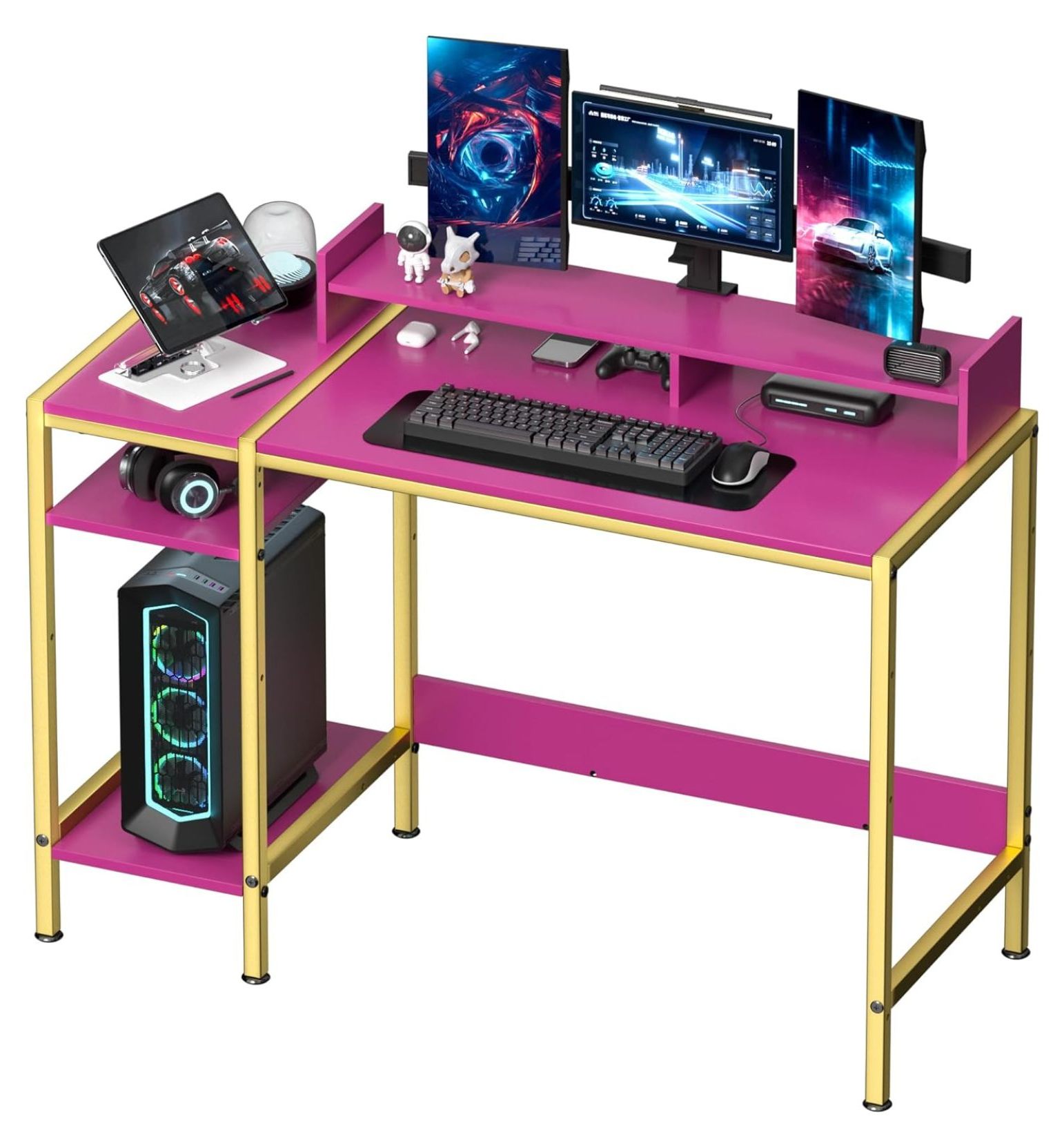 Computer Gaming Desk - 47" Home Office Desk with Storage, Writing Desk ...