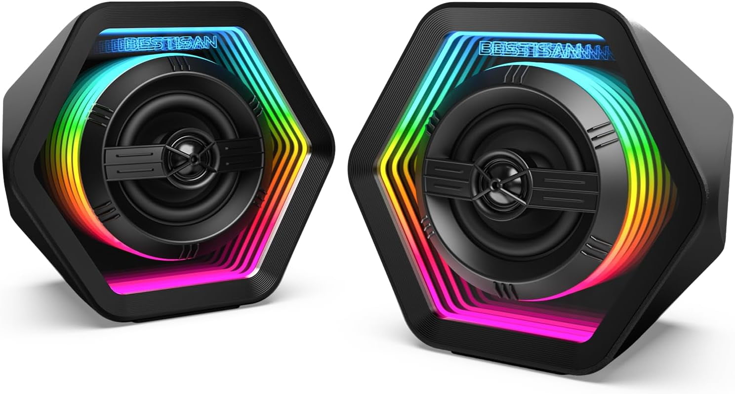 Computer Gaming Speakers with 8 RGB Modes, Compact Design, DC Powered ...