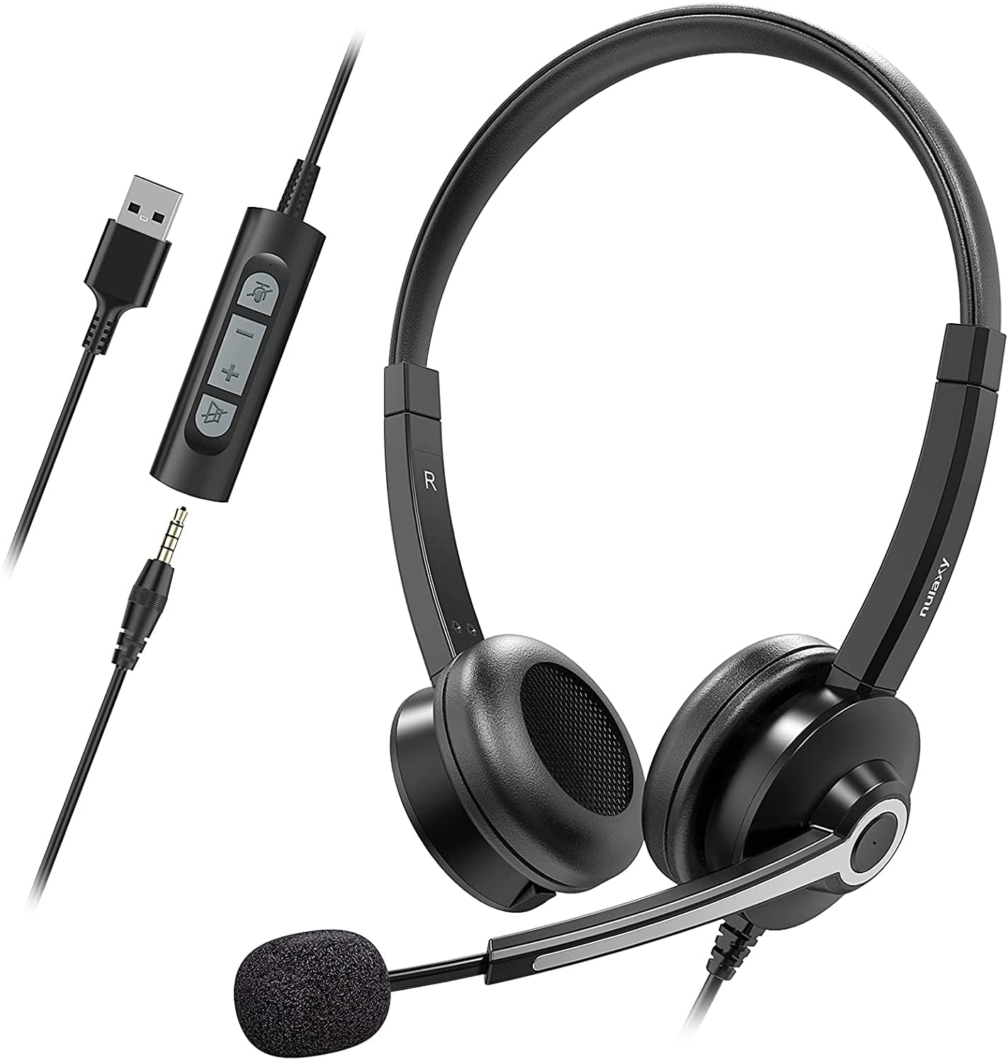 Computer Headset with Microphone, Wired USB Headset for Laptop PC, 3 ...