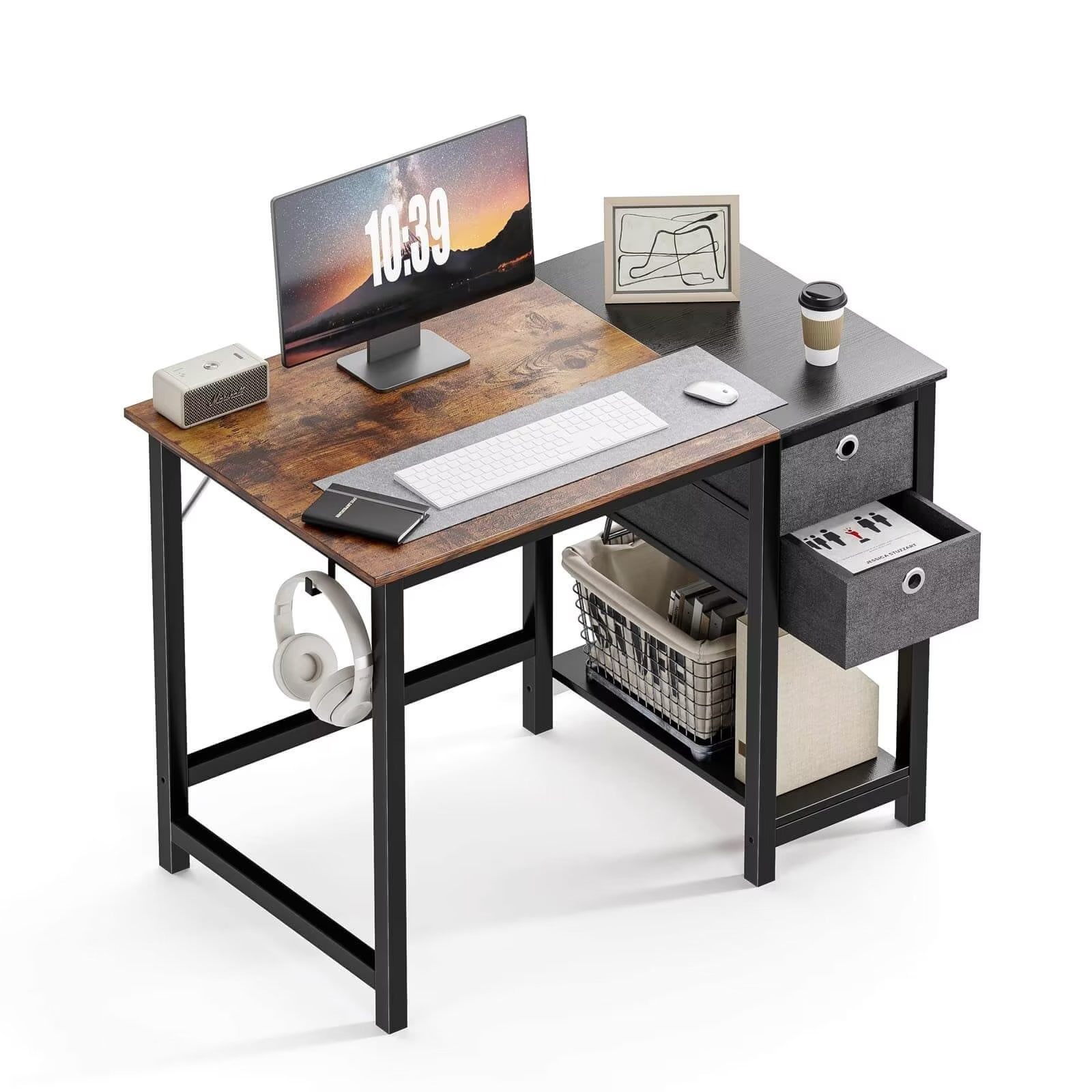 Computer Home Office Desk with 2 Removable Drawer and 1 Open Storage ...