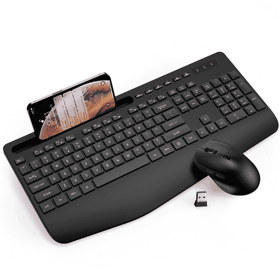 Wireless Keyboard and Mouse, Full-Sized Cordless with Wrist Rest, 3 DPI ...