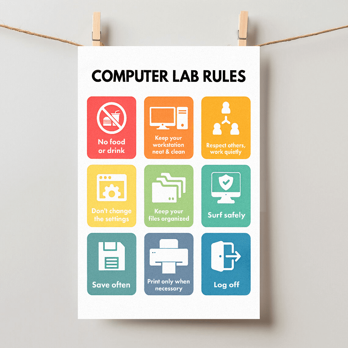 Computer Lab Rules Classroom Educational Safety Chart Unframed Paper ...
