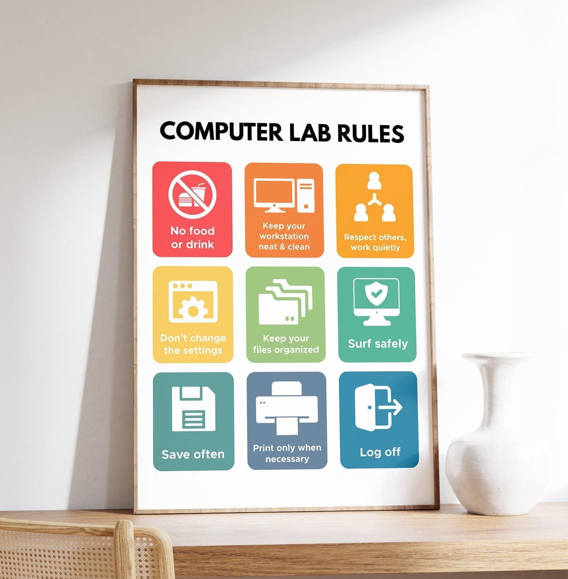 Computer Lab Rules Poster, Classroom Rules, Educational Wall Art For ...