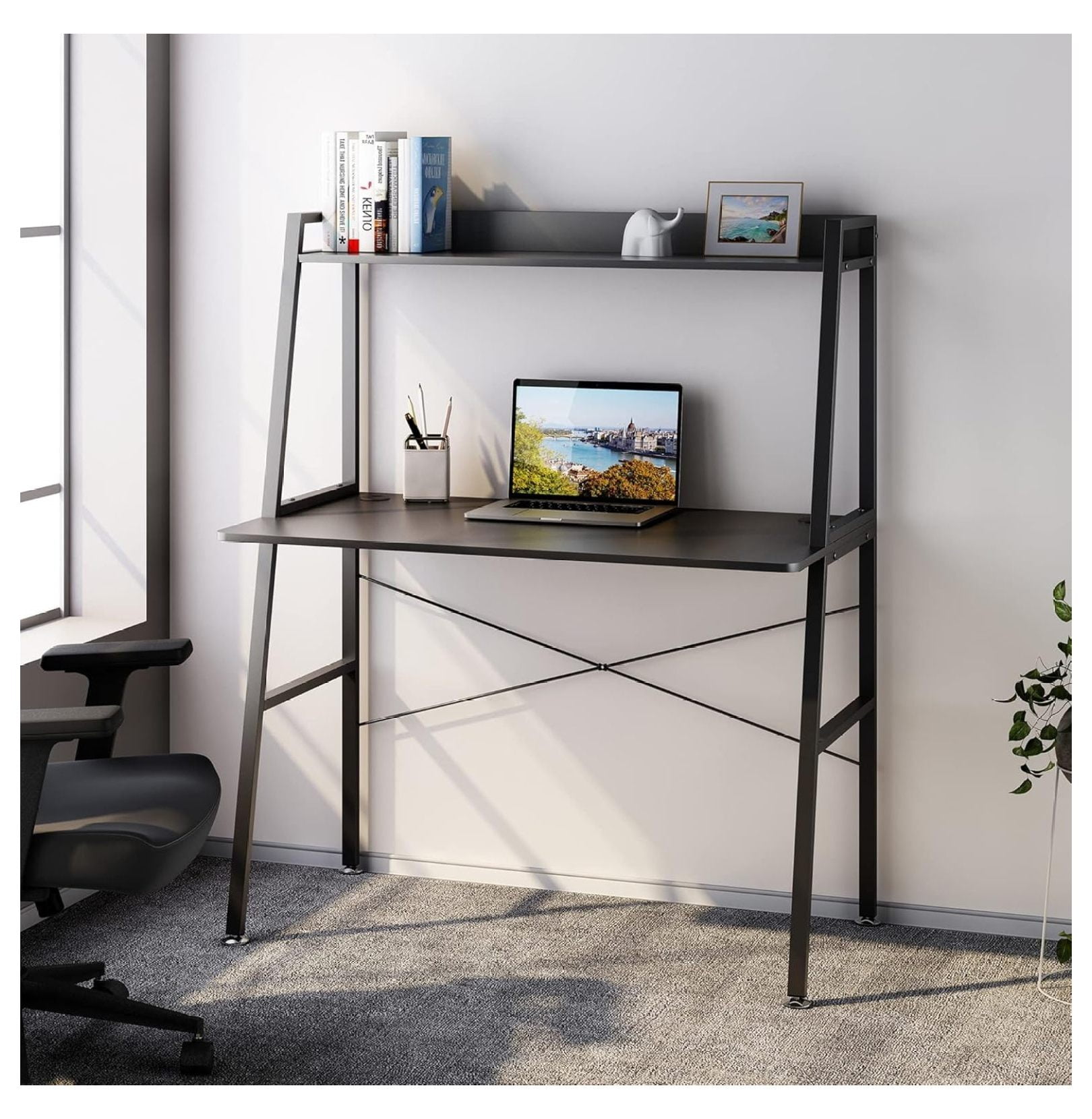 Computer Ladder Desk with Shelves, 43" for Small Spaces Saving Home ...