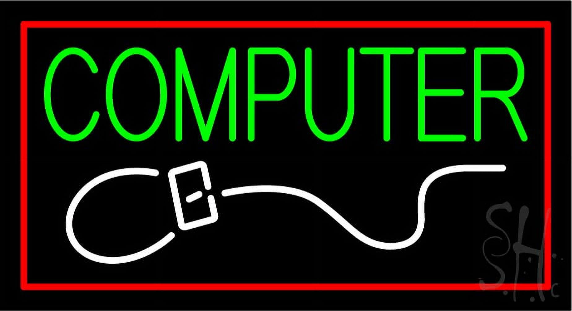 Computer with Logo Blue Border LED Neon Sign 13 x 24 - inches, Clear ...