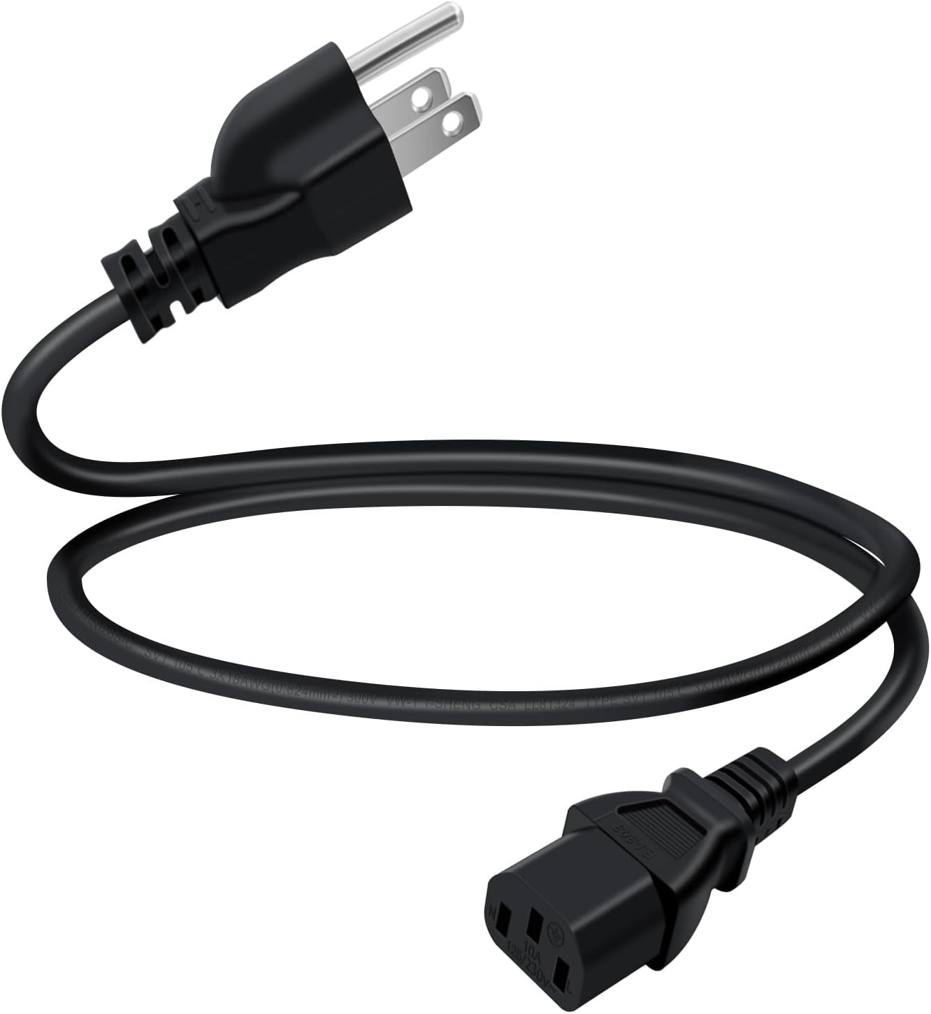 Computer Monitor Power Cord 10A/125V/18AWG NEMA 5-15P to IEC320 C13 ...