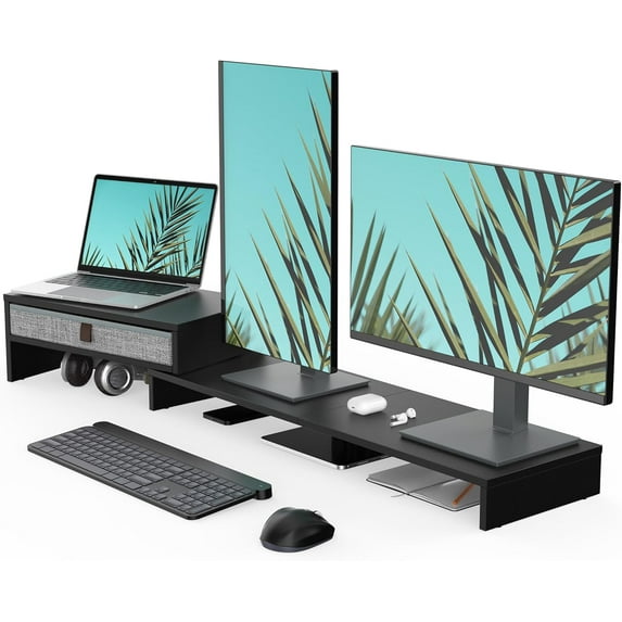 Computer Monitor Riser Stand with Drawer for 2 or 3 Monitors ...