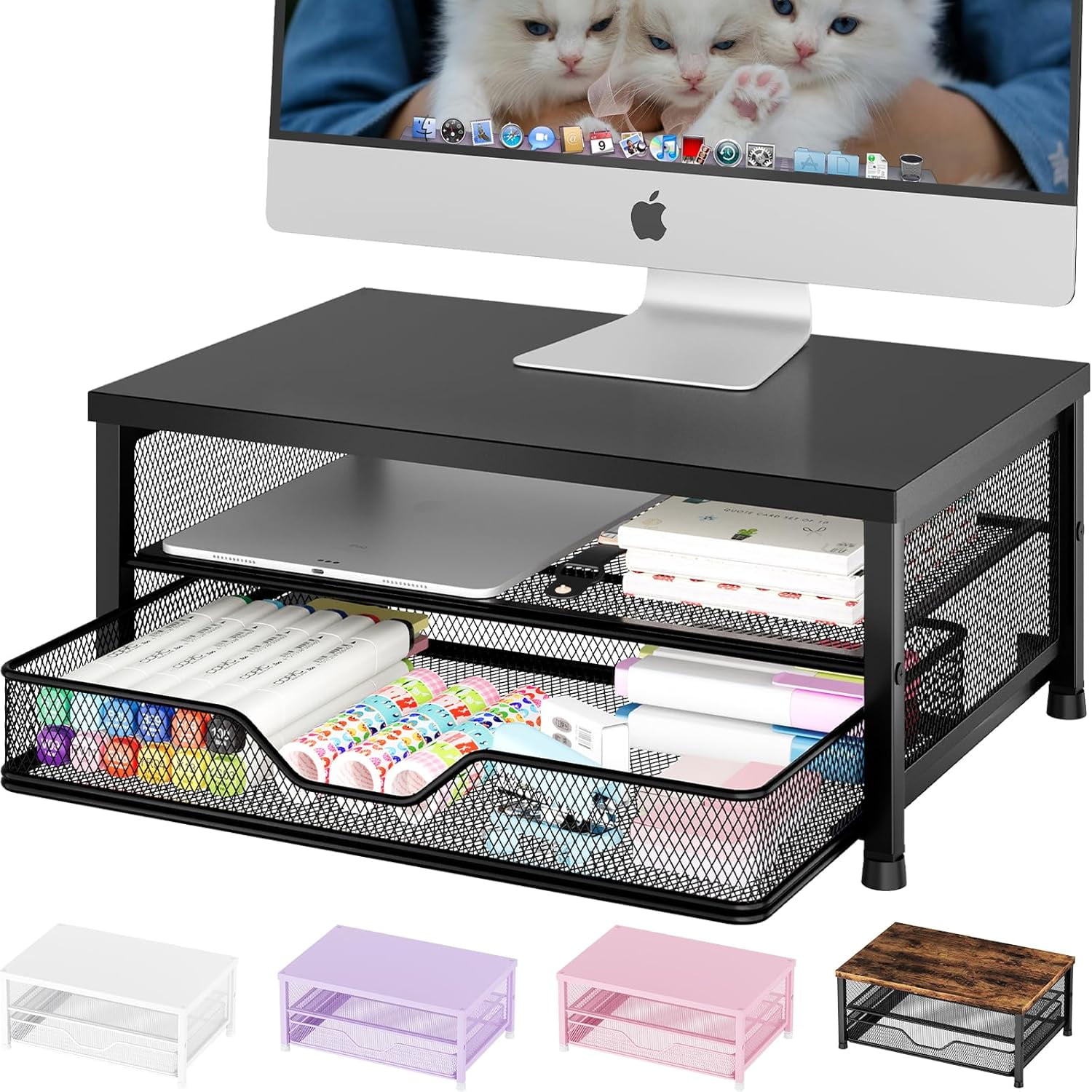 Computer Monitor Stand Riser, Desk Organizer with Drawer, Laptop Stand ...