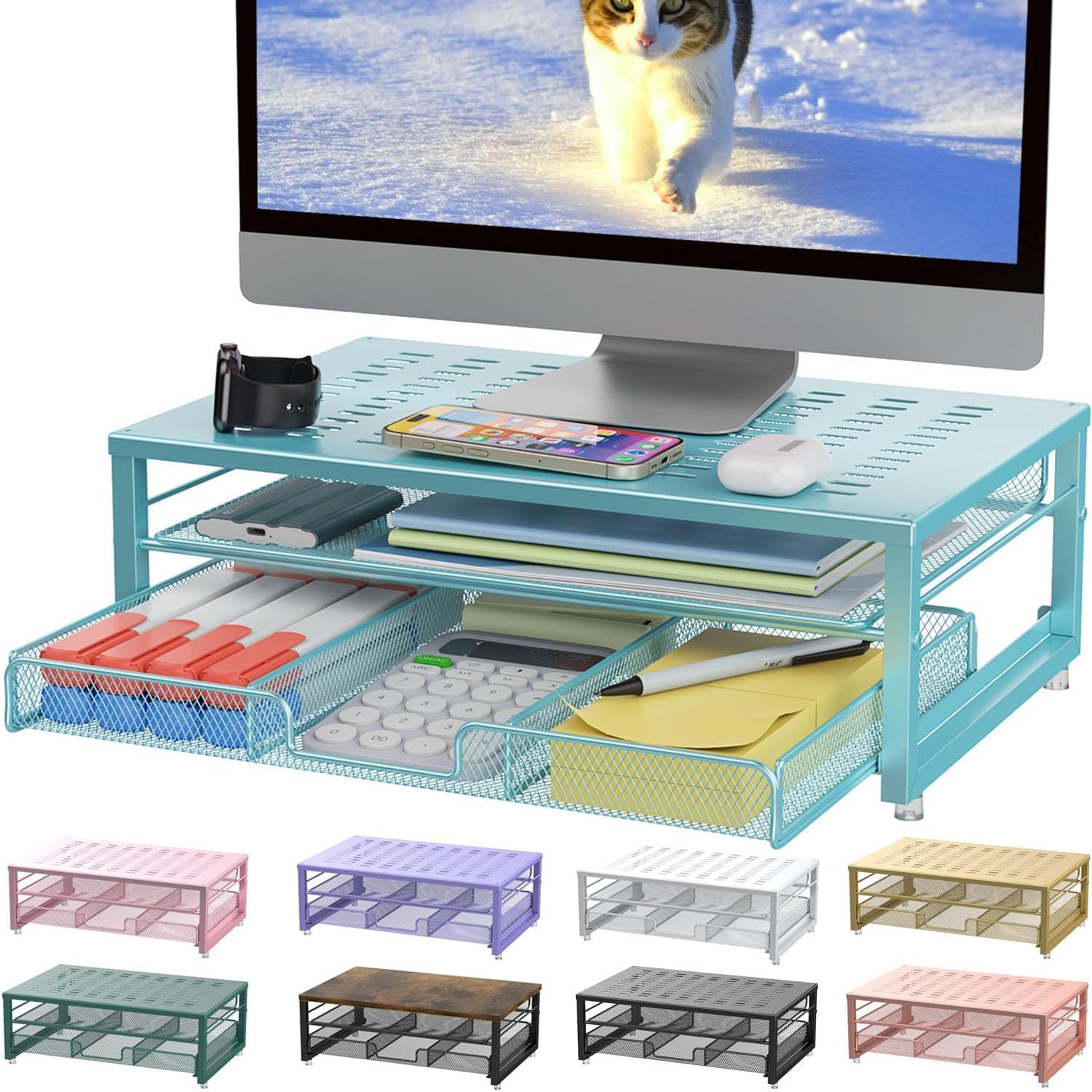 Computer Monitor Stand Riser, office organizer with Drawer, Office ...