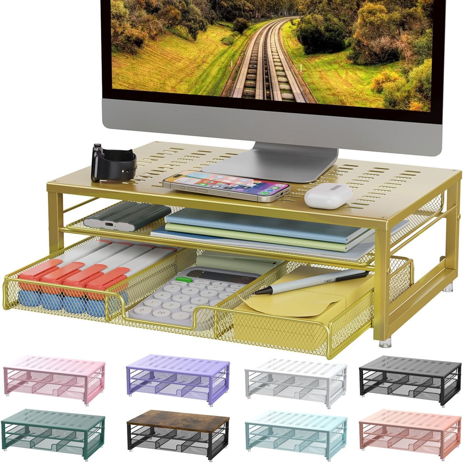 Computer Monitor Stand Riser, office organizer with Drawer, Office ...