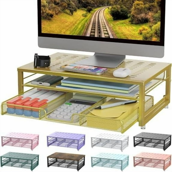 Computer Monitor Stand Riser, office organizer with Drawer, Office ...