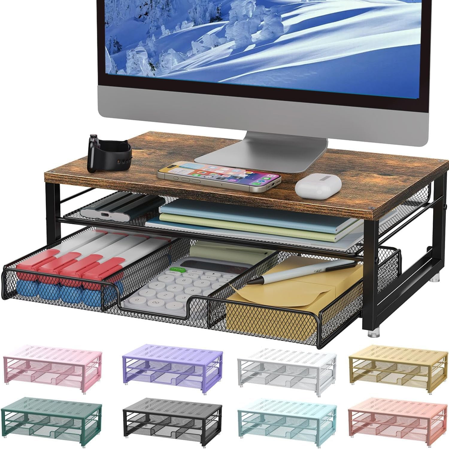 Computer Monitor Stand Riser, office organizer with Drawer, Office ...