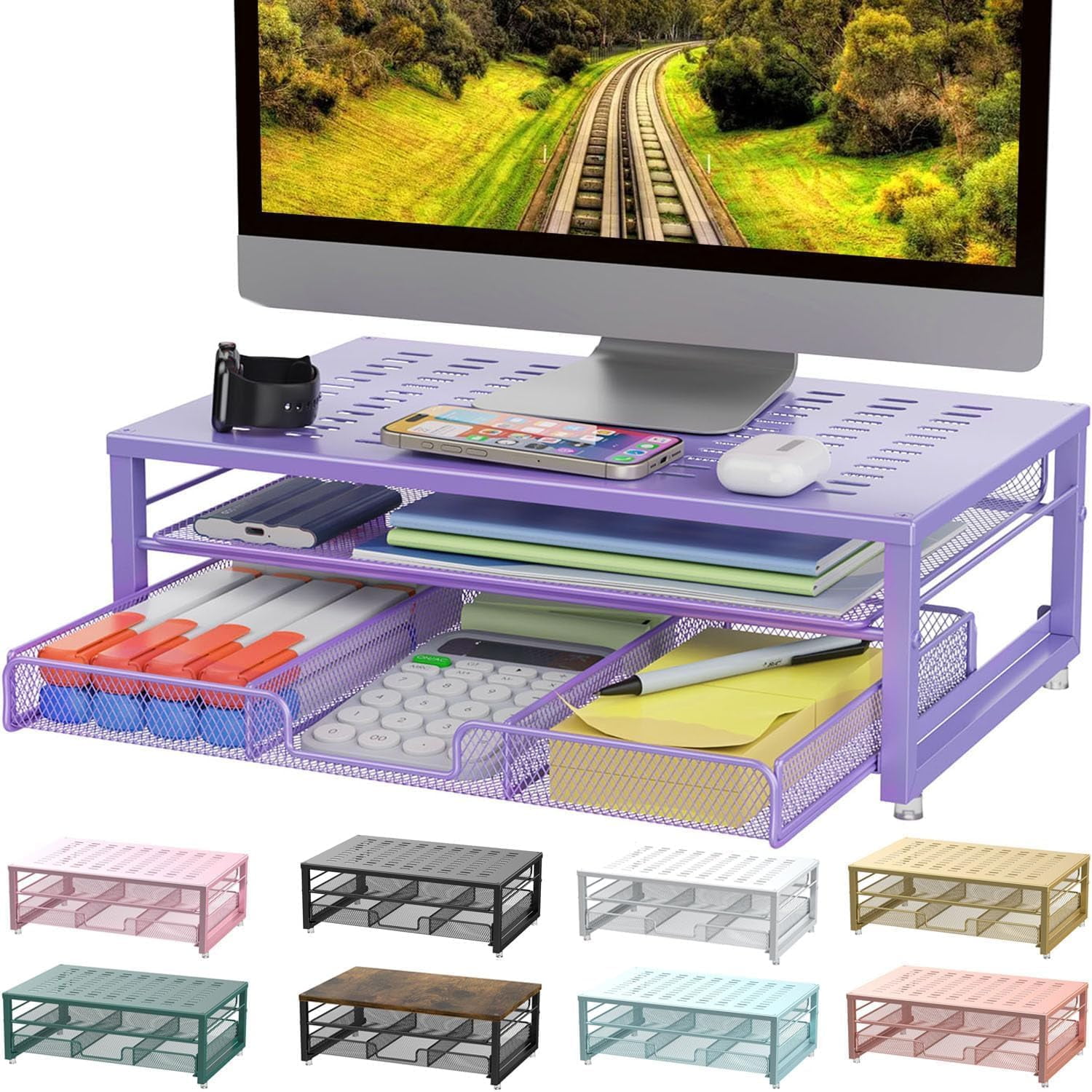 Computer Monitor Stand Riser, office organizer with Drawer, Office ...