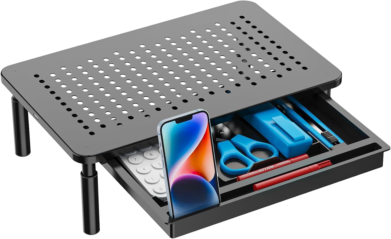 Computer Monitor Stand with Storage, Desk Riser 3 Height Adjustable ...