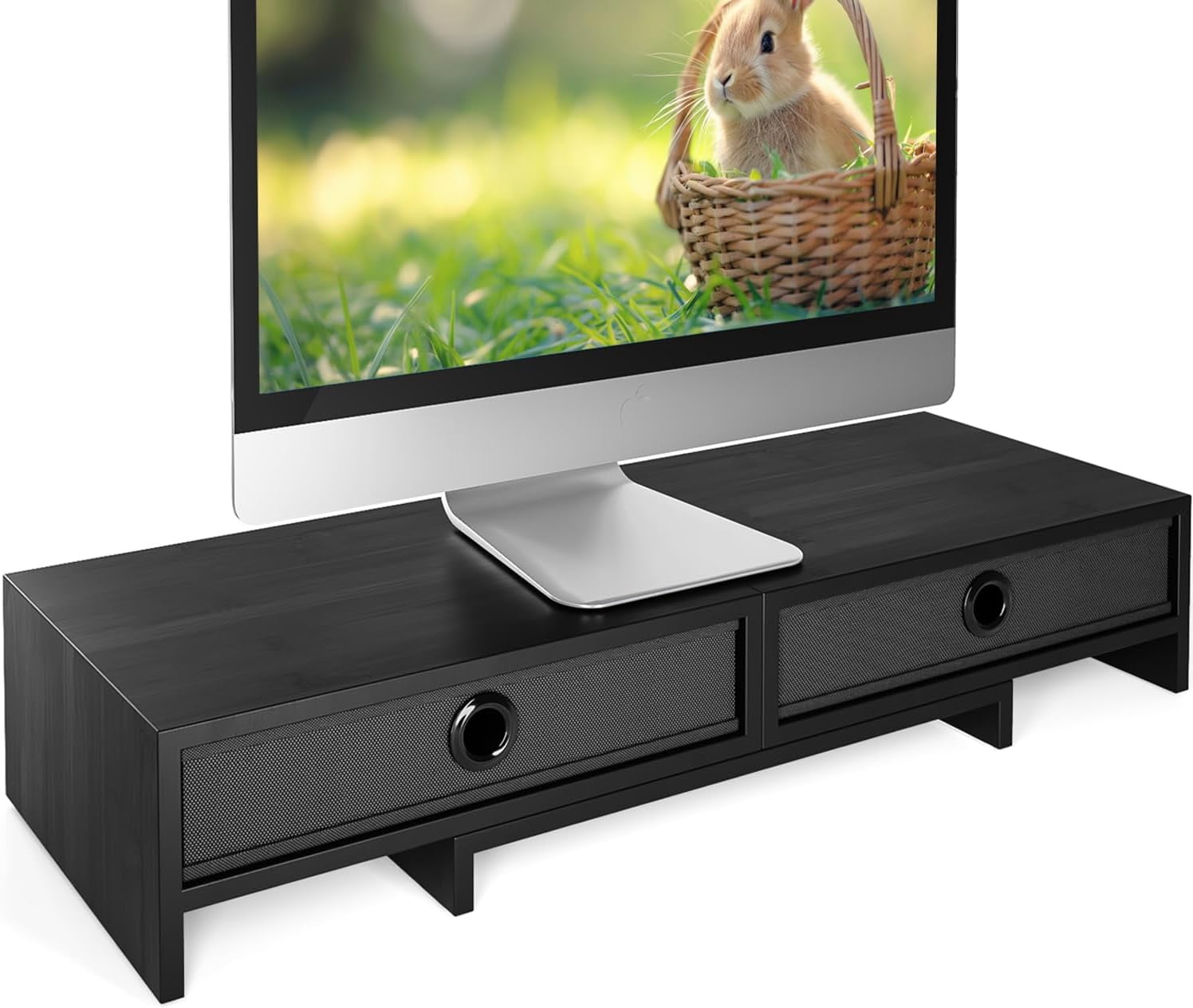 Computer Monitor Stand with Two Drawers, Premium Dual Monitor Stand ...