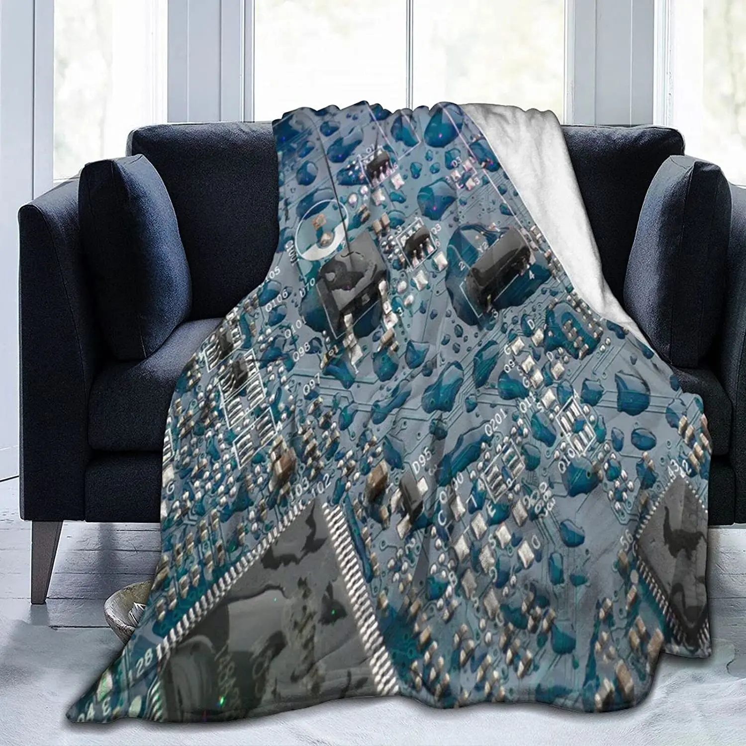 Computer Nerd Circuit Board CPU Theme Pattern Flannel Throw Blanket Bed ...