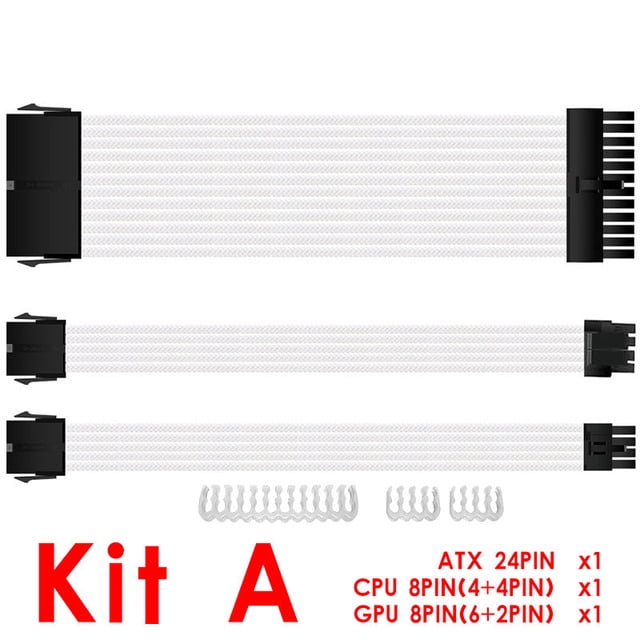 Computer PC Flexible 18AWG Power Supply PSU Sleeved Extension Cable ...