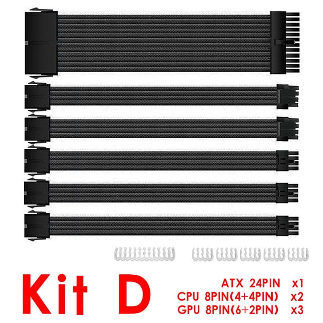 Computer PC Flexible 18AWG Power Supply PSU Sleeved Extension Cable ...