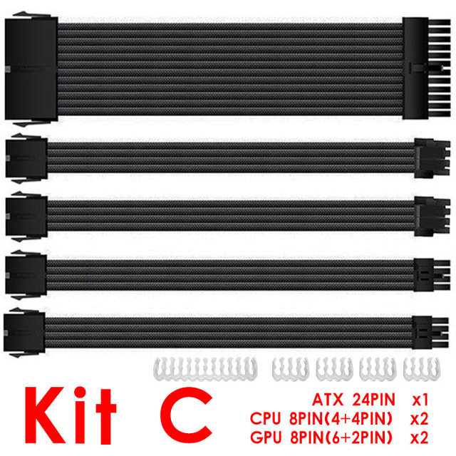 Computer PC Flexible 18AWG Power Supply PSU Sleeved Extension Cable ...