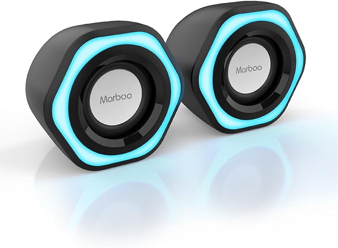 Computer PC Speakers USB Powered 3.5mm AUX Jack Volume Control Ice-Blue ...