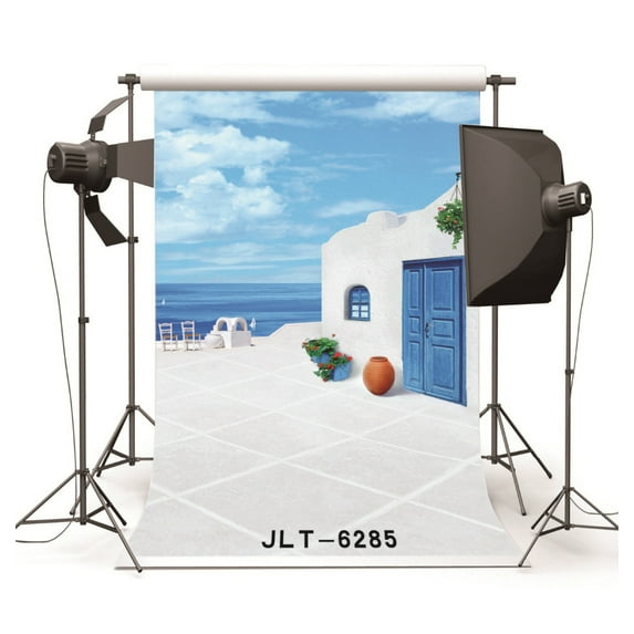 Computer Printed Photography Backgrounds Seaside Greece Building Vinyl ...
