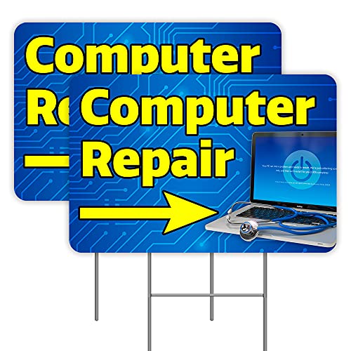 Computer Repair Arrow 2 Pack Double-Sided Yard Signs 16" x 24" with ...