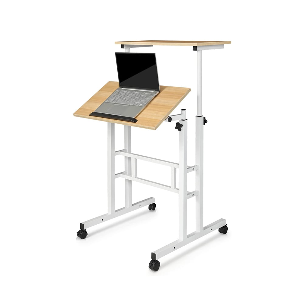 Computer Rolling Natural Table with Height Adjustable, Mutifuncation ...