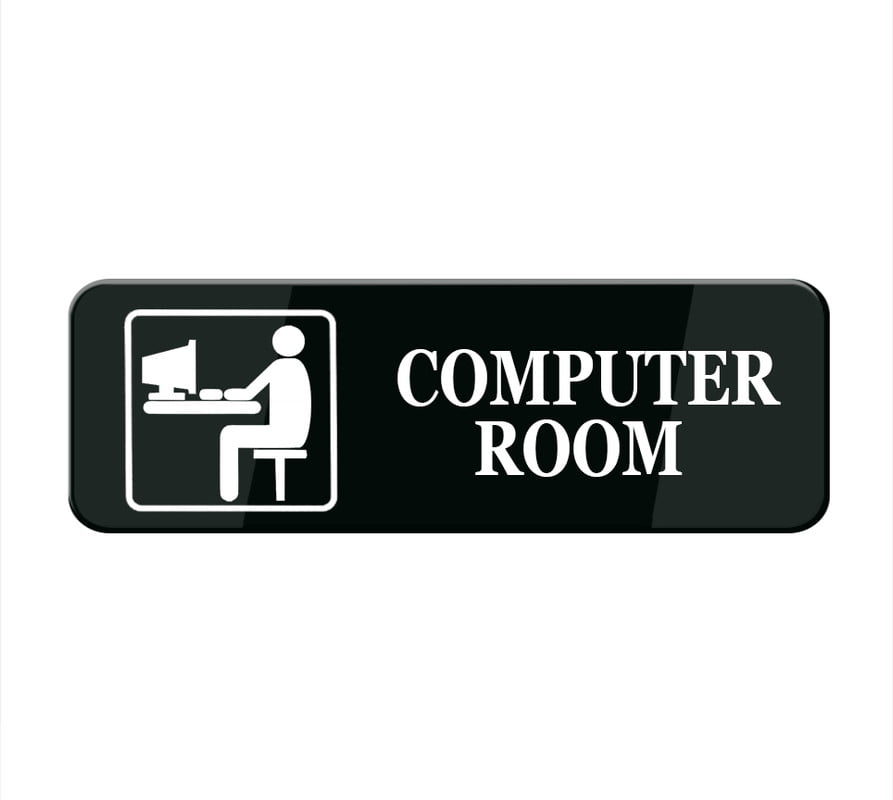Computer Room Sign, Signage White/Black Plastic Acrylic, 10" X 3' With ...
