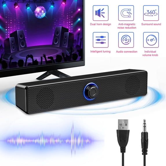 Computer Speaker Wired 3.5 mm USB Sound Bar Speaker Stereo Bass ...