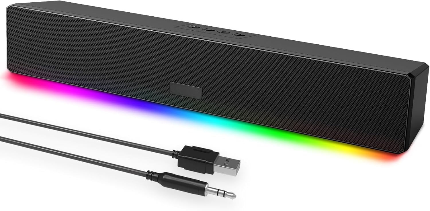 Computer Speakers, 24W Bluetooth Computer Soundbar, 3.5mm Aux-in ...