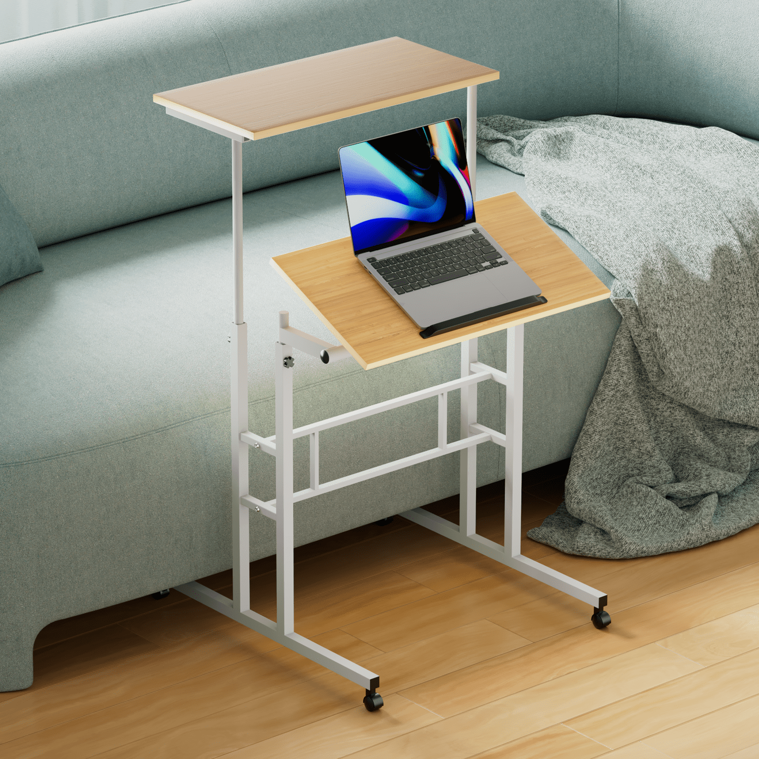 Computer Table Stand up Workstation Rolling Laptop Desk Adjustable ...