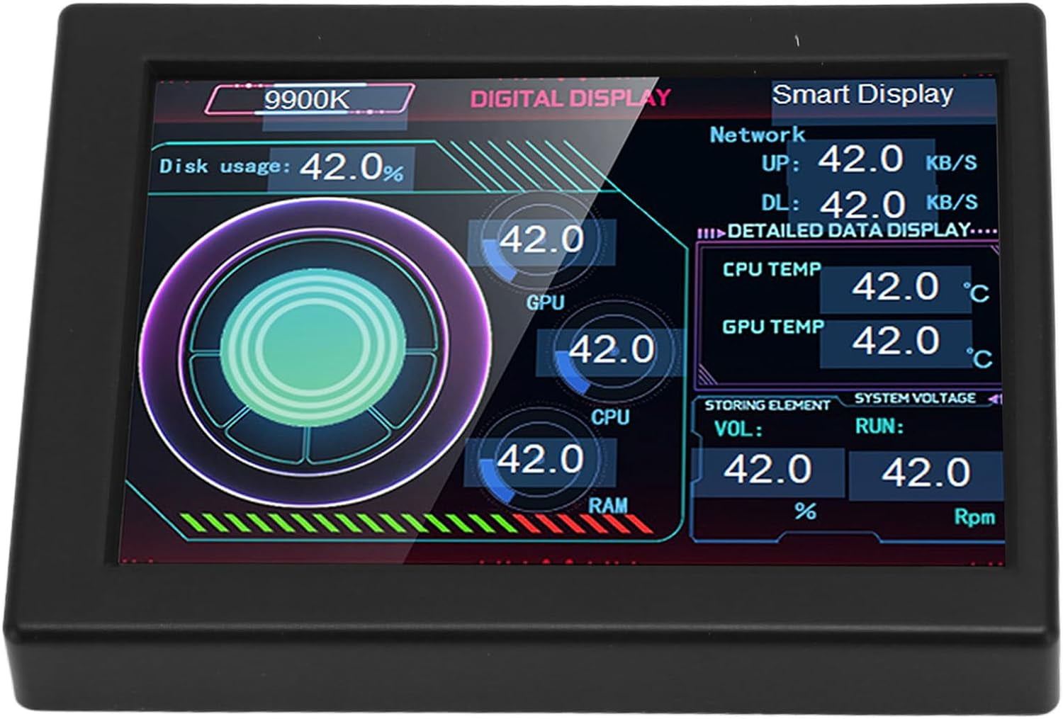 Computer Temp Monitor, 3.5 Inch 360 Degree Rotating Pc Cpu Data Monitor ...