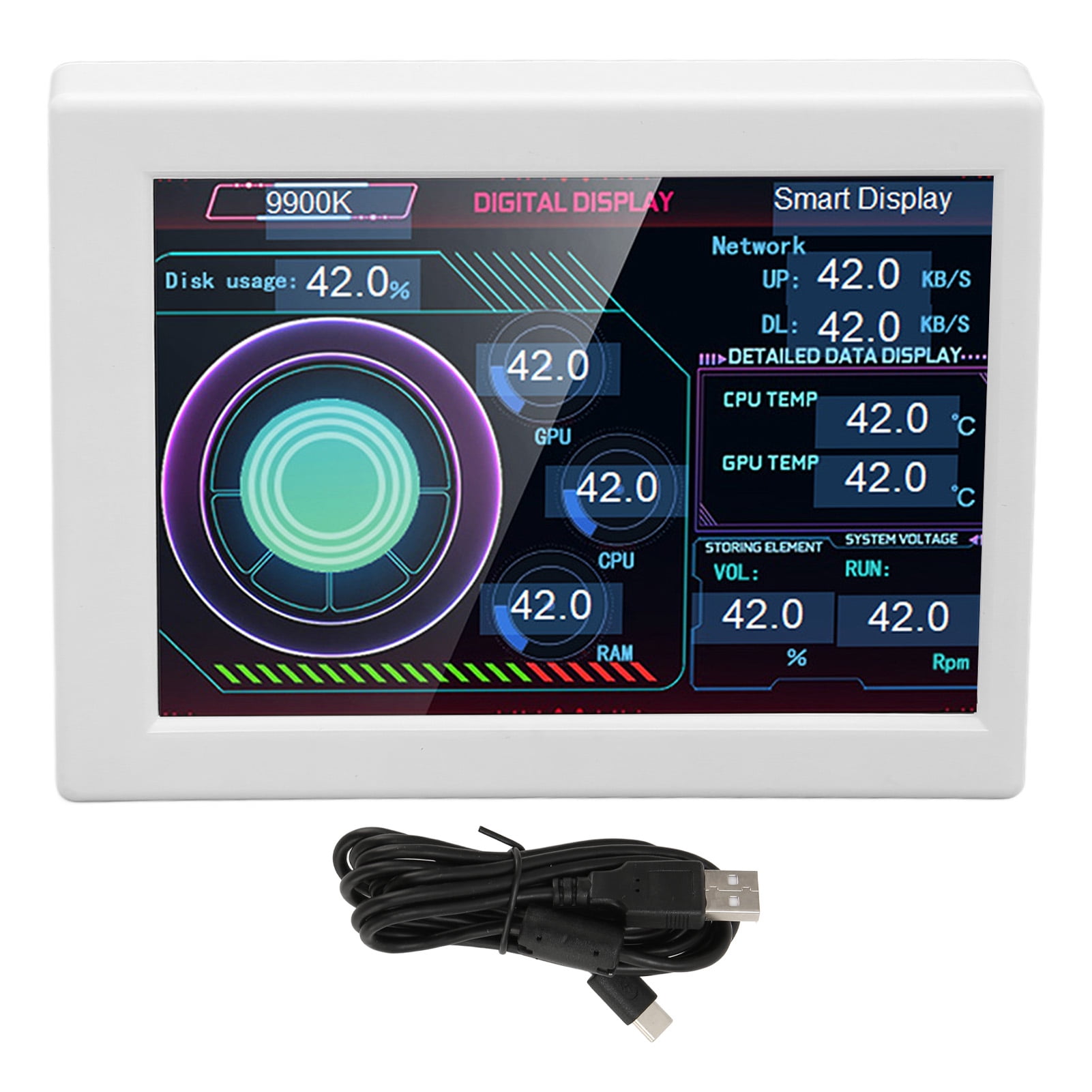 Computer Temp Monitor 3.5 Inch IPS Type C Stepless Dimming Rotating ...
