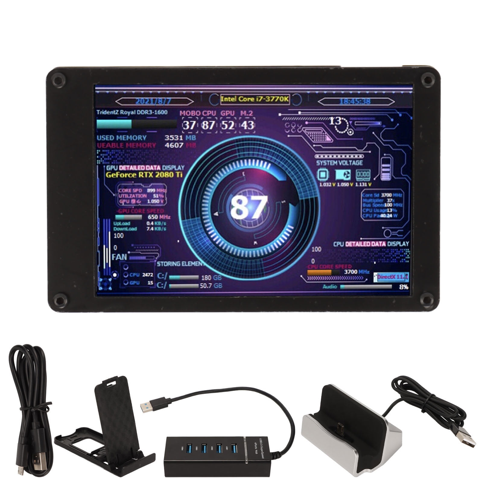 Computer Temp Monitor 3.5 Inch Theme Editor Adjustable Brightness PC ...