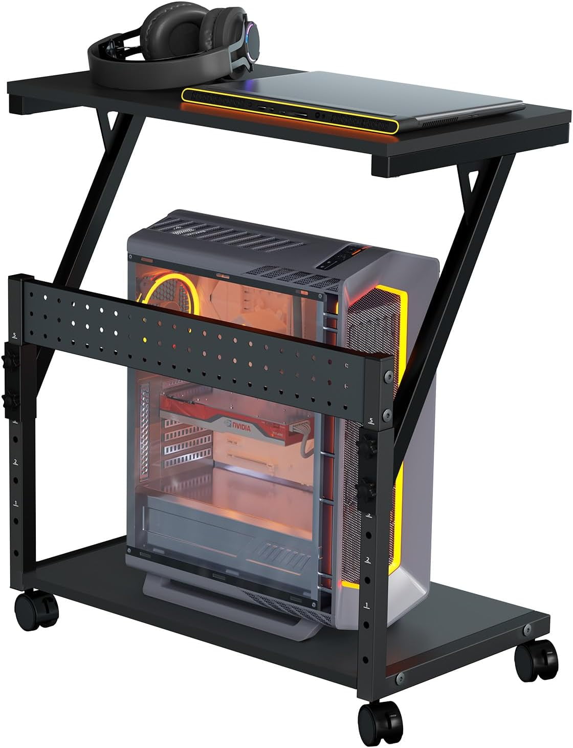 Computer Tower Cart - Height Adjustable PC Stand, 2-Tier ATX-Case CPU ...