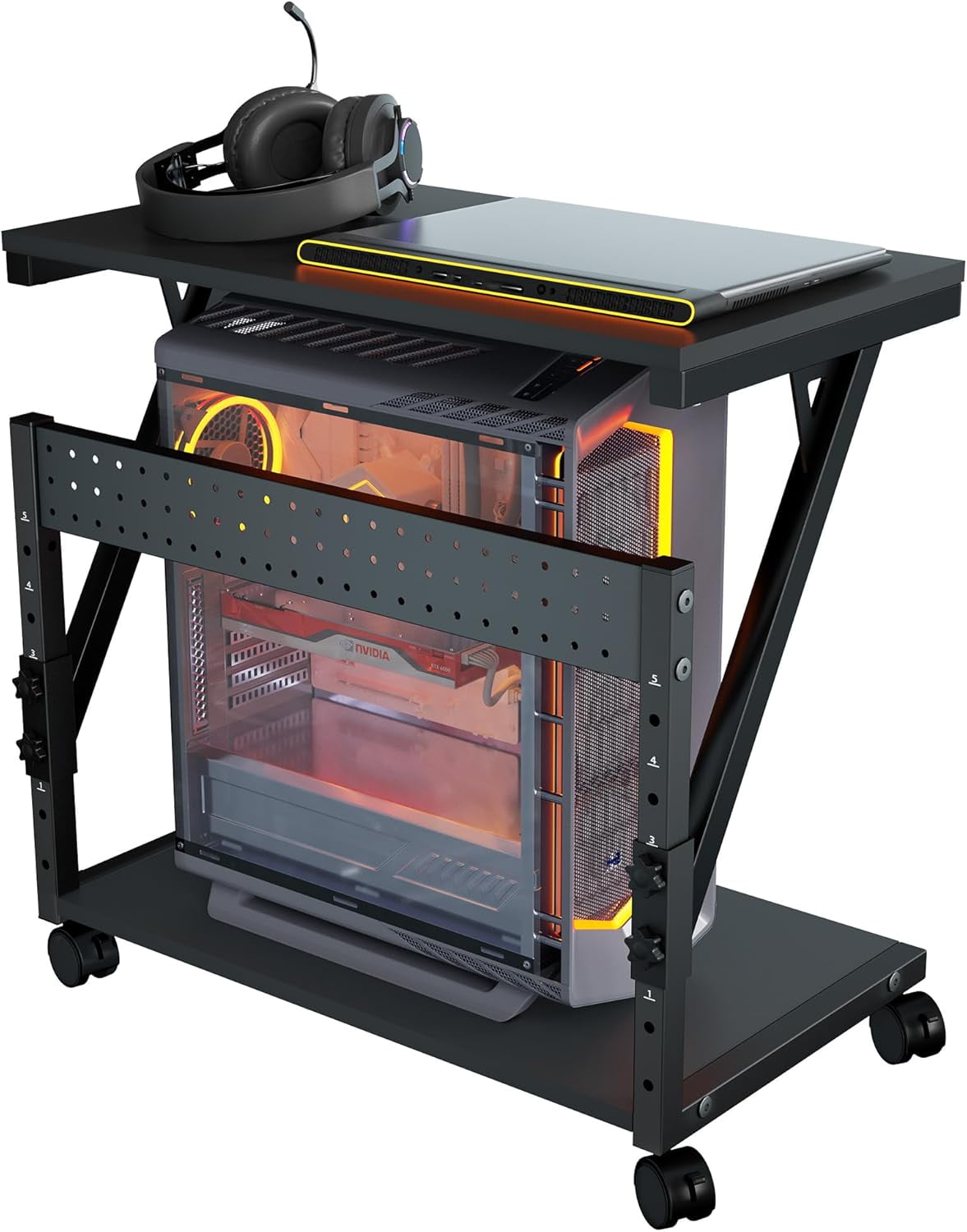 Computer Tower Cart - Height Adjustable PC Stand, 2-Tier ATX-Case CPU ...