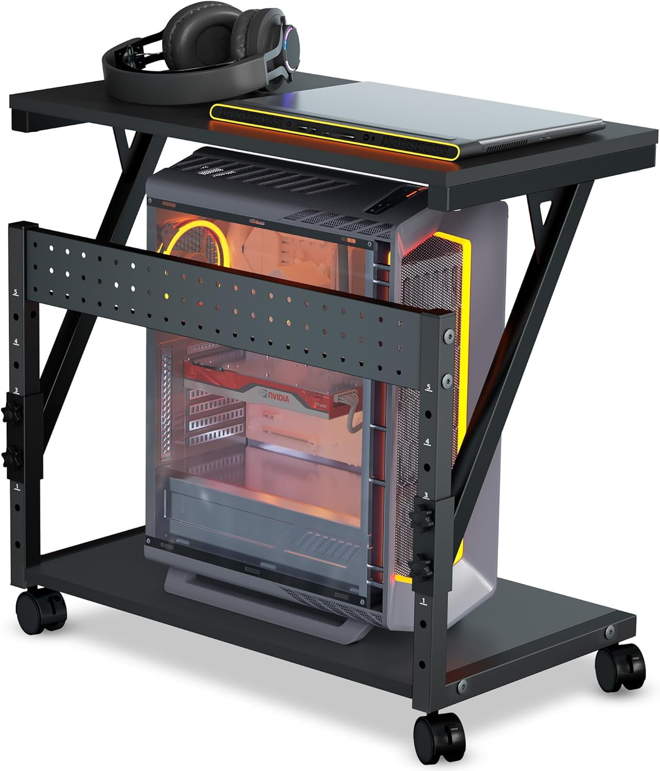 Computer Tower Cart - Height Adjustable PC Stand, 2-Tier ATX-Case CPU ...