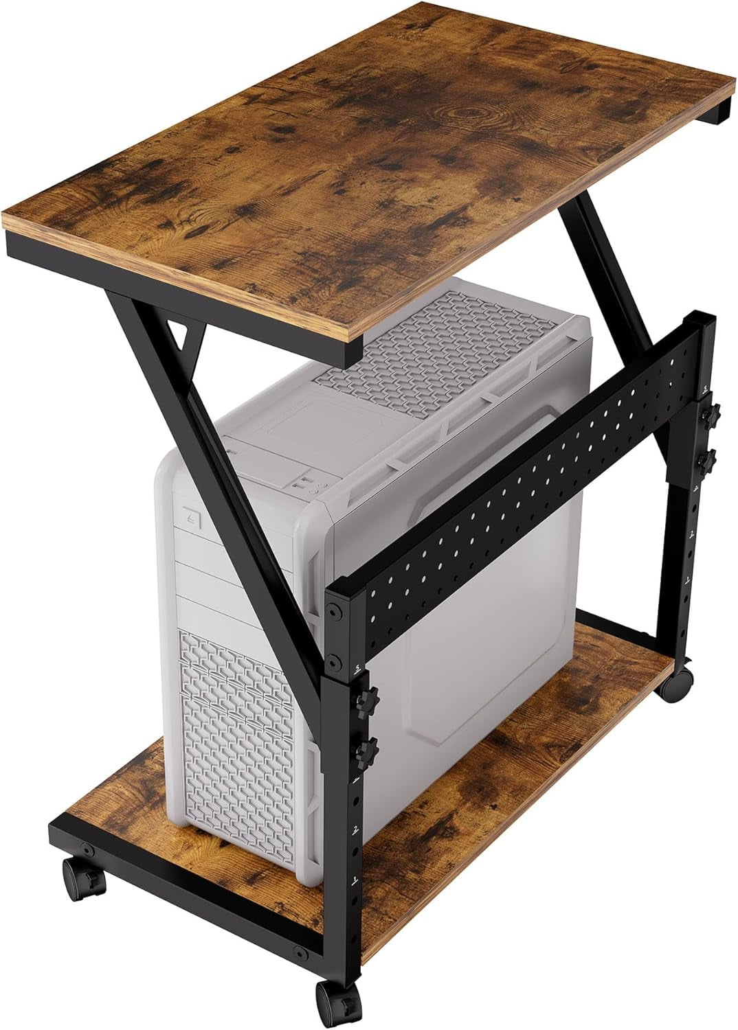 Computer Tower Cart - Height Adjustable PC Stand, 2-Tier ATX-Case CPU ...