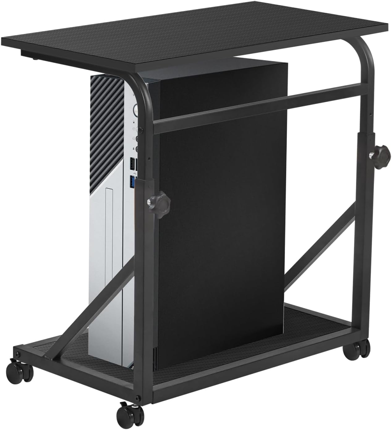 Computer Tower Stand, 2-Tier CPU Stand with Lockable Wheels, Adjustable ...