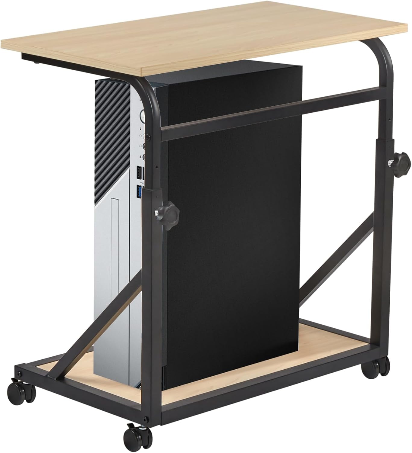 Computer Tower Stand, 2-Tier CPU Stand with Lockable Wheels, Adjustable ...