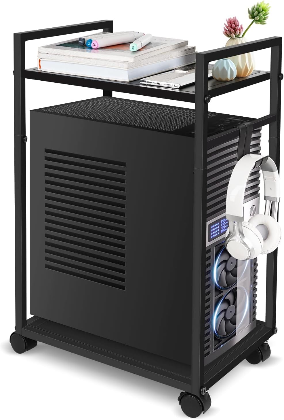 Computer Tower Stand, 2-Tier CPU Stand PC Stand with Lockable Wheels ...